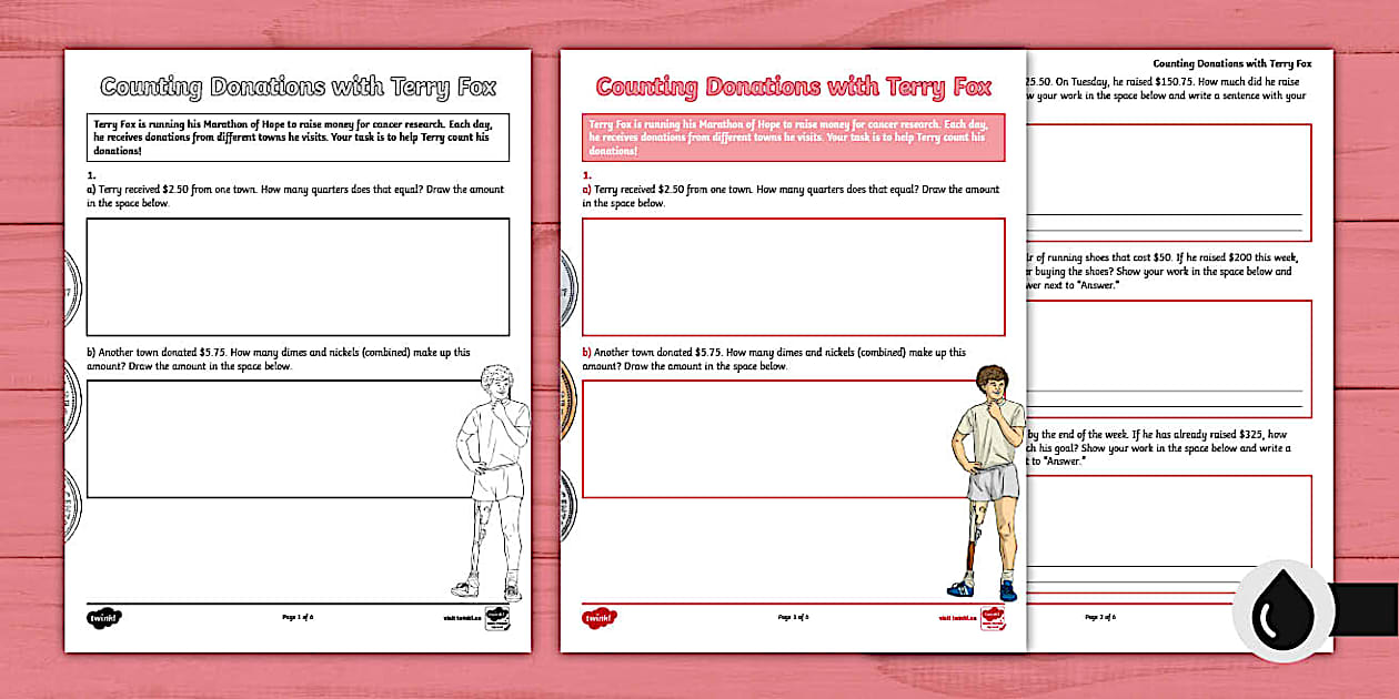 Terry Fox Financial Literacy Worksheet (teacher made)