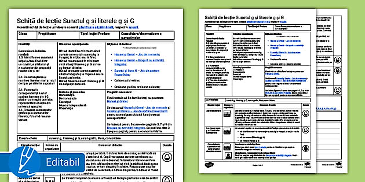 Consolidare Sunetul g și literele g, G – Schiță de lecție