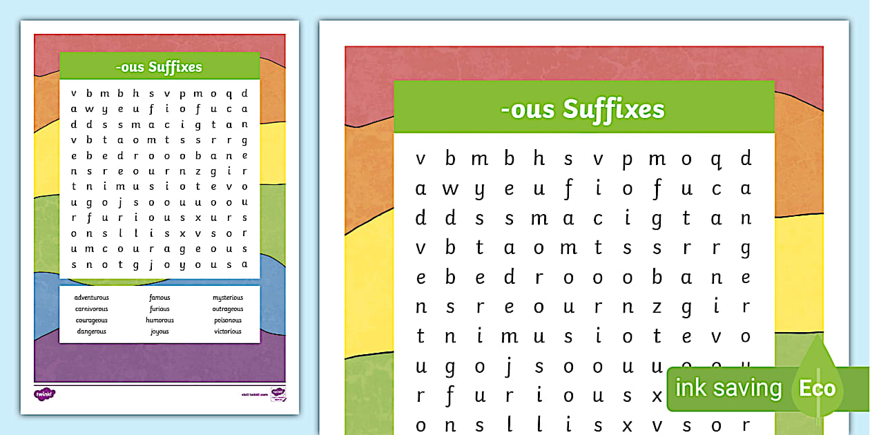 -ous Suffixes Word Search (teacher made) - Twinkl
