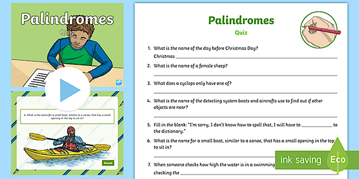 Palindromes Quiz Activity Pack - Palindromes - Twinkl