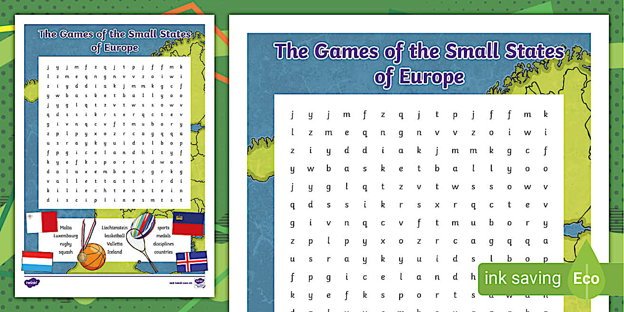 The Games of the Small States of Europe Word Search - Twinkl