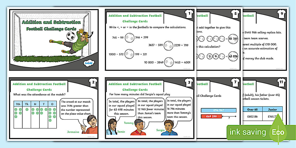 👉 Y5 question cards addition and subtraction world cup football