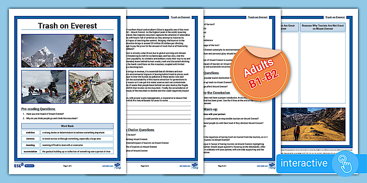 ESL Trash on Everest (l'enseignant a fait) - Twinkl