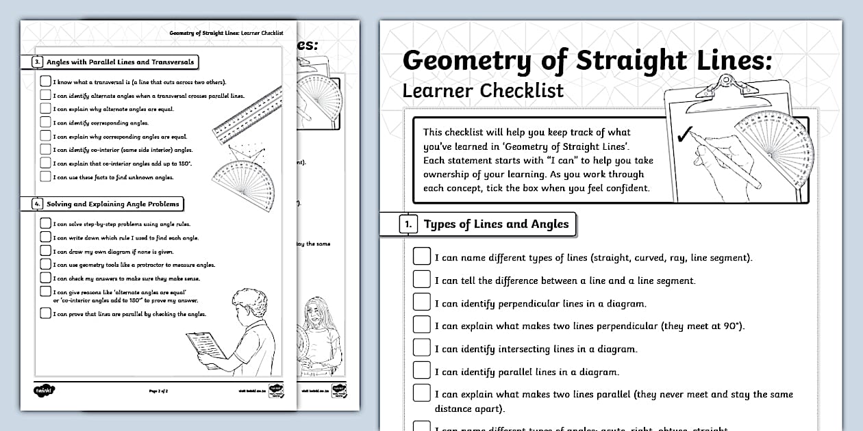 Geometry of Straight Lines Learner Checklist (Grades 8–9)