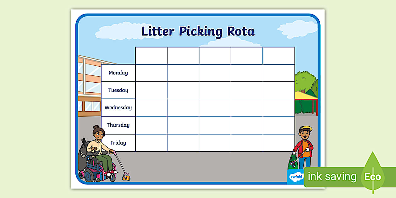 Editable Litter Picking Rota,litter, (Teacher-Made) - Twinkl