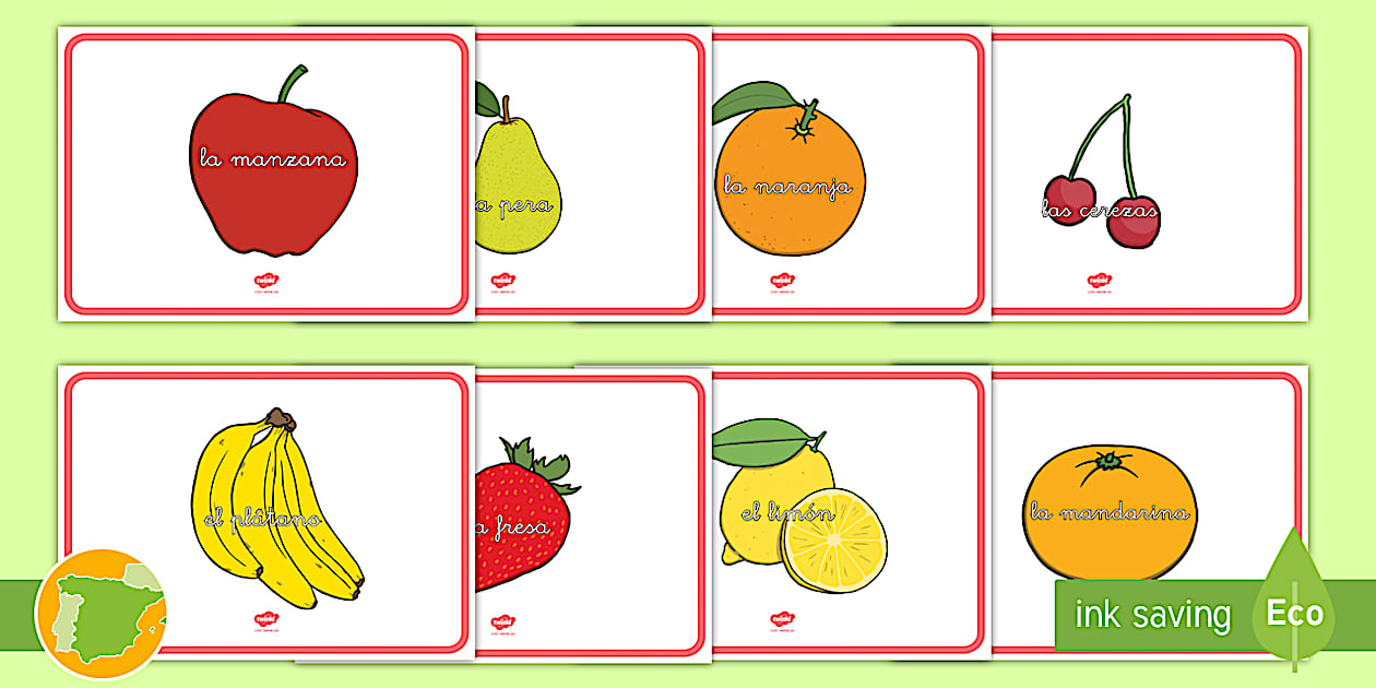 Posters de exposición: Nombres de las frutas - Twinkl