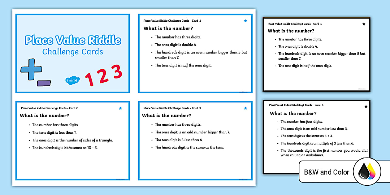 Place Value Riddle Math Challenge Cards for 3rd-5th Grade
