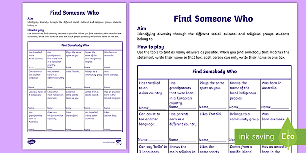 Find-Somebody-Who Worksheet | Back-To-School Icebreaker Game