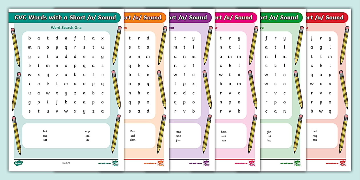 CVC Words with Short /a/ Word Search Pack ∣ F-2 Literacy