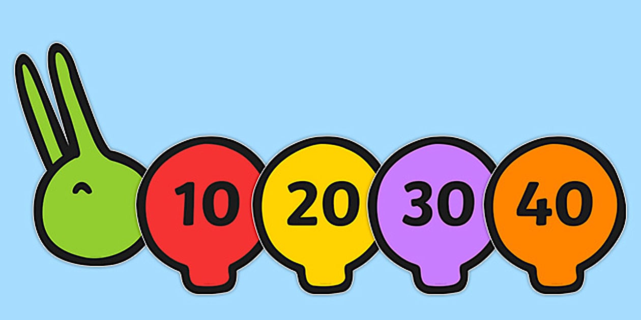 Editable Multiples of 10 on Multicoloured Caterpillar Display Poster