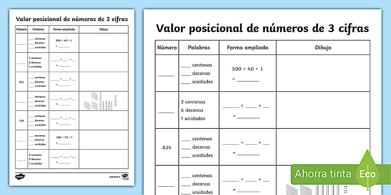Ficha de actividad: Números de 3 dígitos