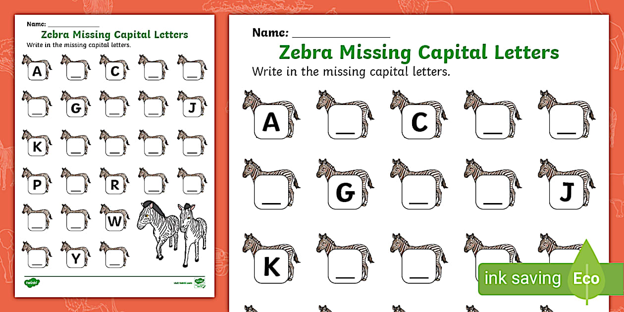 Zebra Missing Capital Letters Worksheet | Twinkl | Alphabet