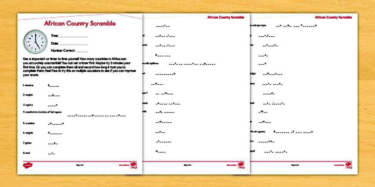 African Countries Primary Word Scramble