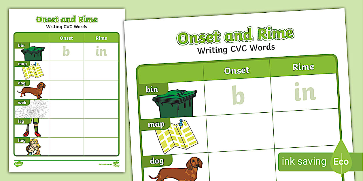 Onset and Rime Writing CVC Activity (Teacher-Made) - Twinkl