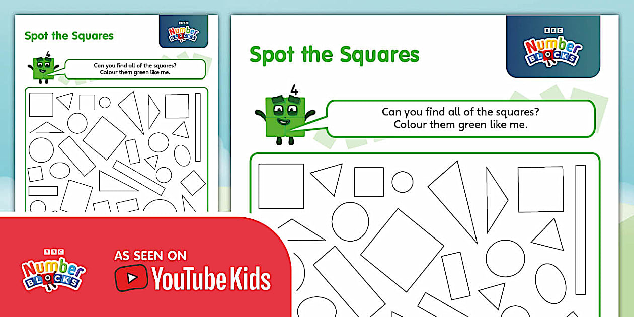 Numberblocks: Spot the Squares Activity Sheet (teacher made)