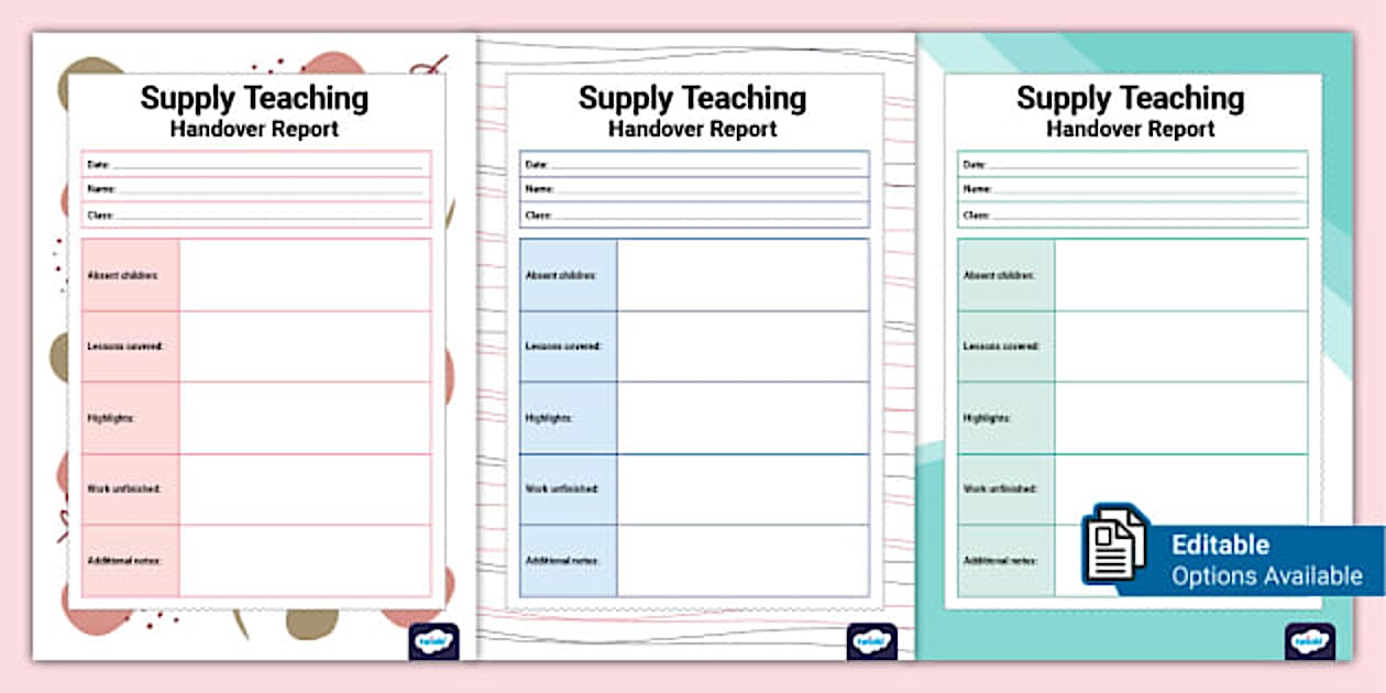 Supply Teaching Handover Report (teacher made) - Twinkl