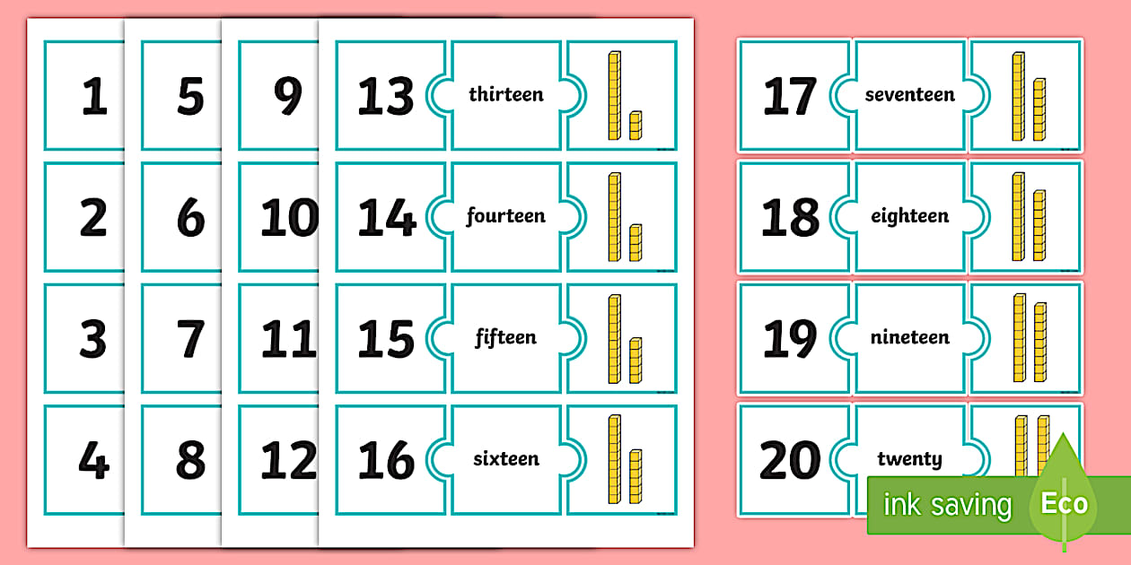 Number Jigsaw 1-20 with Base Ten Blocks Activity - Number Jigsaws 1-20 with