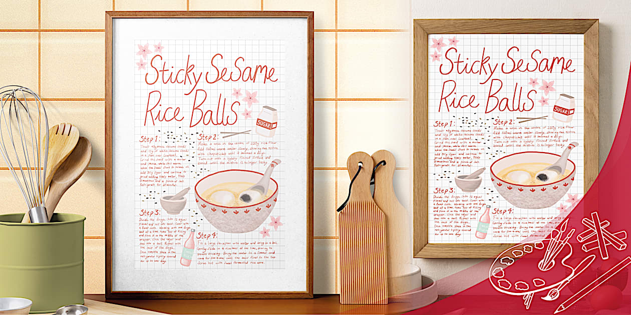 Sticky Sesame Rice Balls Recipe Kitchen Poster - Twinkl