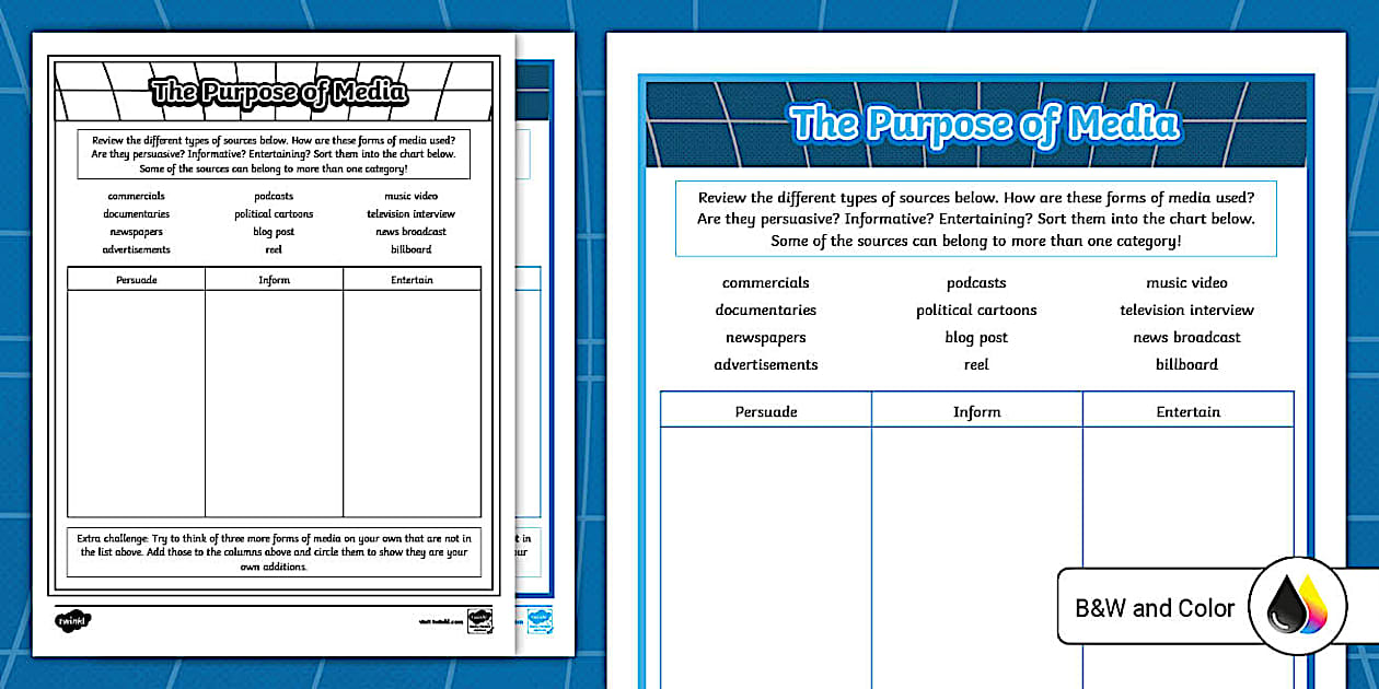 Media Literacy Sorting Worksheet for 6th-8th Grade - Twinkl