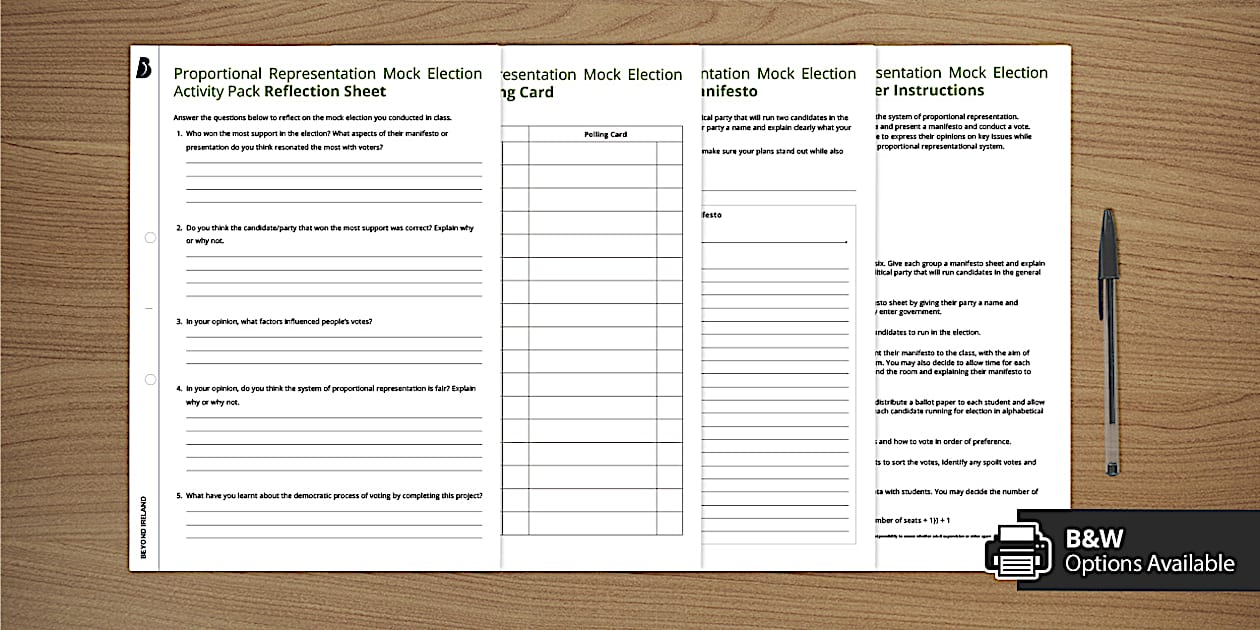 Proportional Representation Mock Election Activity Pack