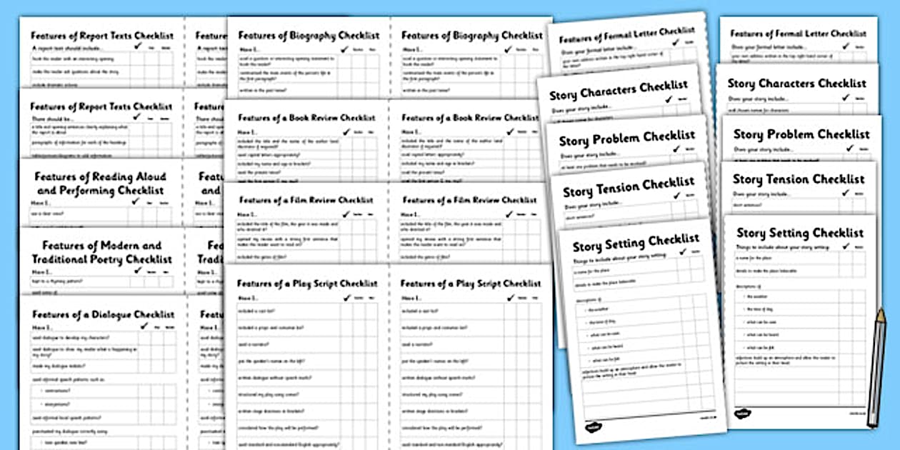 Features of Writing Genres Checklist Pack (teacher made)