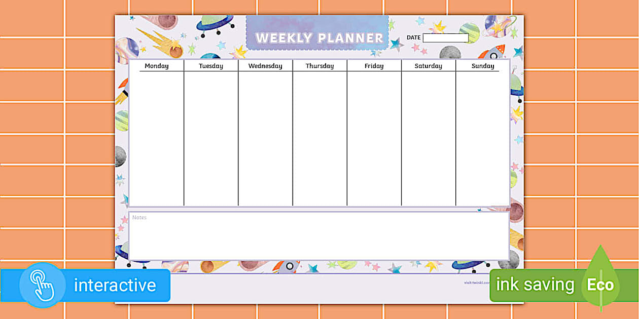 Space Theme Weekly Planner | Twinkl Busy Bees (teacher made)