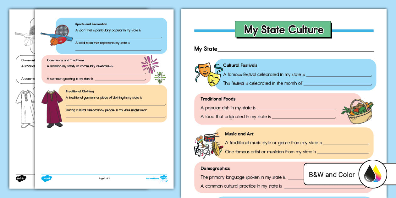 My State Culture Activity Sheet for K-2nd Grades