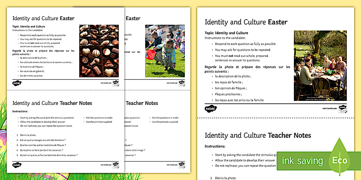 Identity and Culture Foundation Speaking Photo Question Cards French