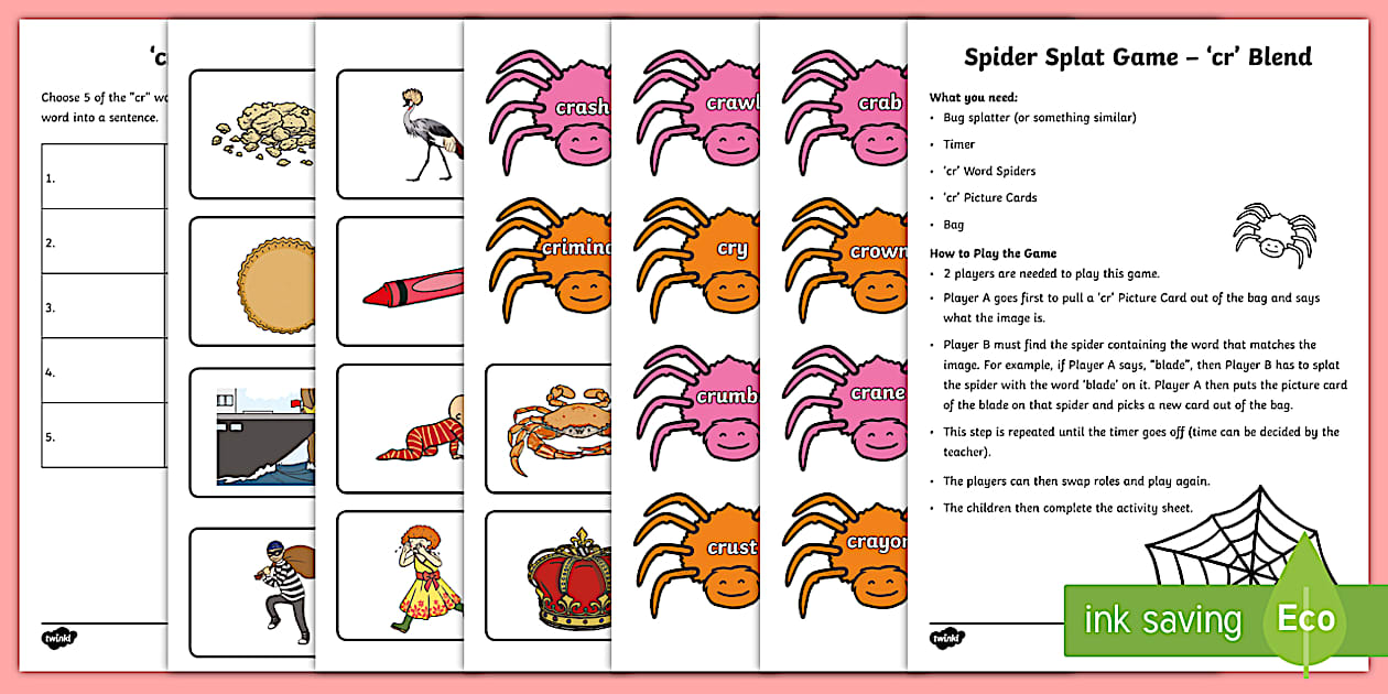 Spider Splats 'cr' Blend Game (teacher made) - Twinkl