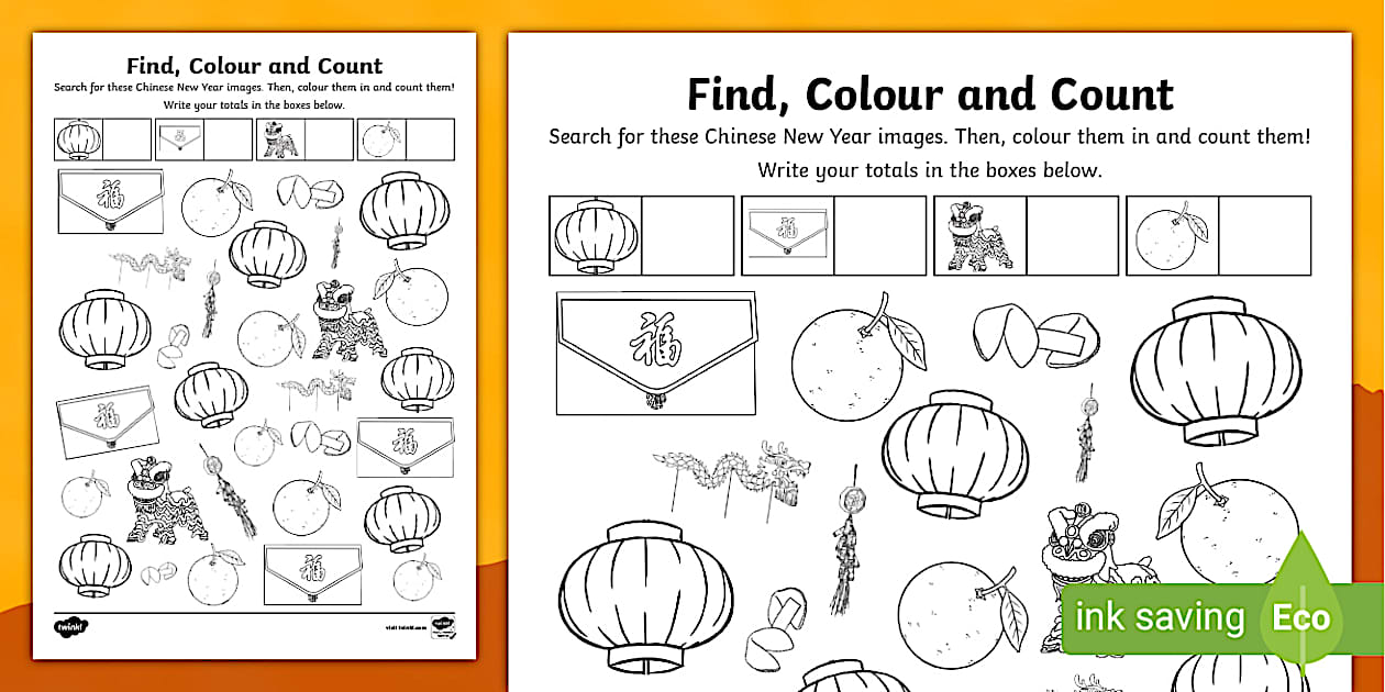 Chinese New Year Find, Colour and Count Activity - Twinkl