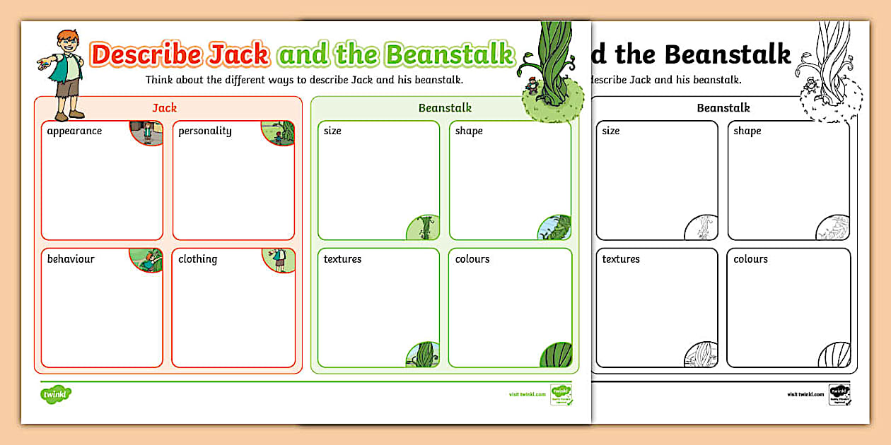 Jack and the Beanstalk Adjectives Worksheet - Twinkl