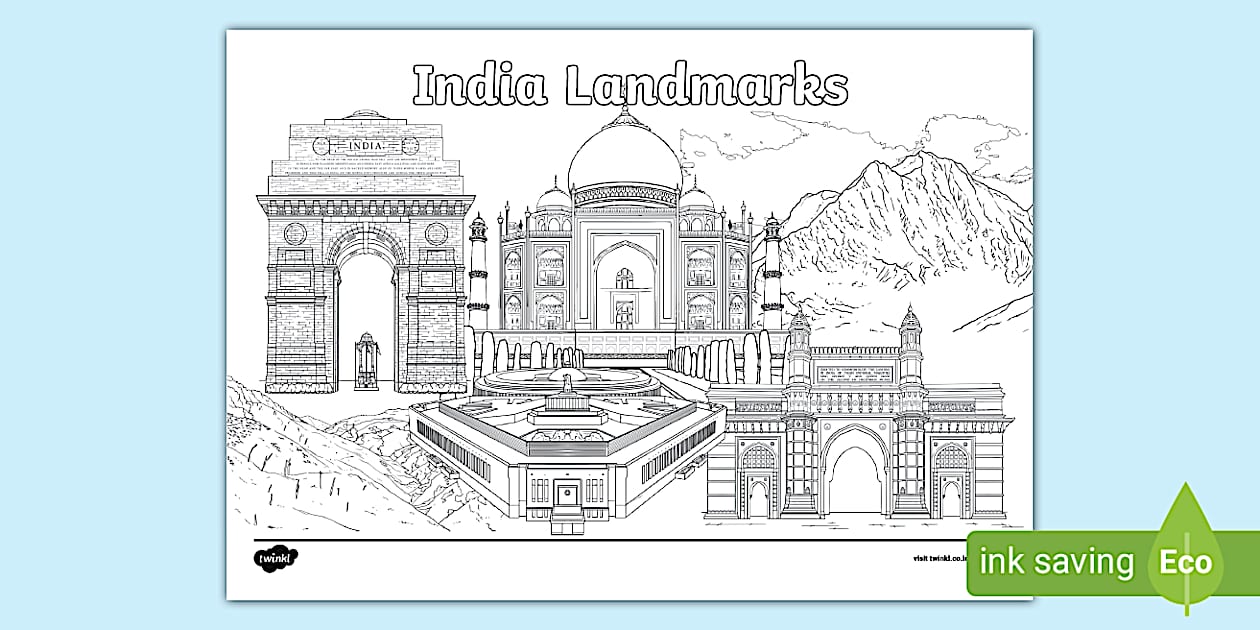 India Landmarks Colouring Pages (teacher made) - Twinkl