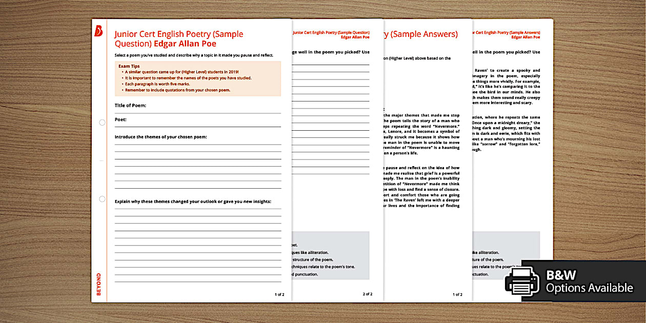 Junior Cycle Poetry Exam Question | Junior Cycle | Twinkl