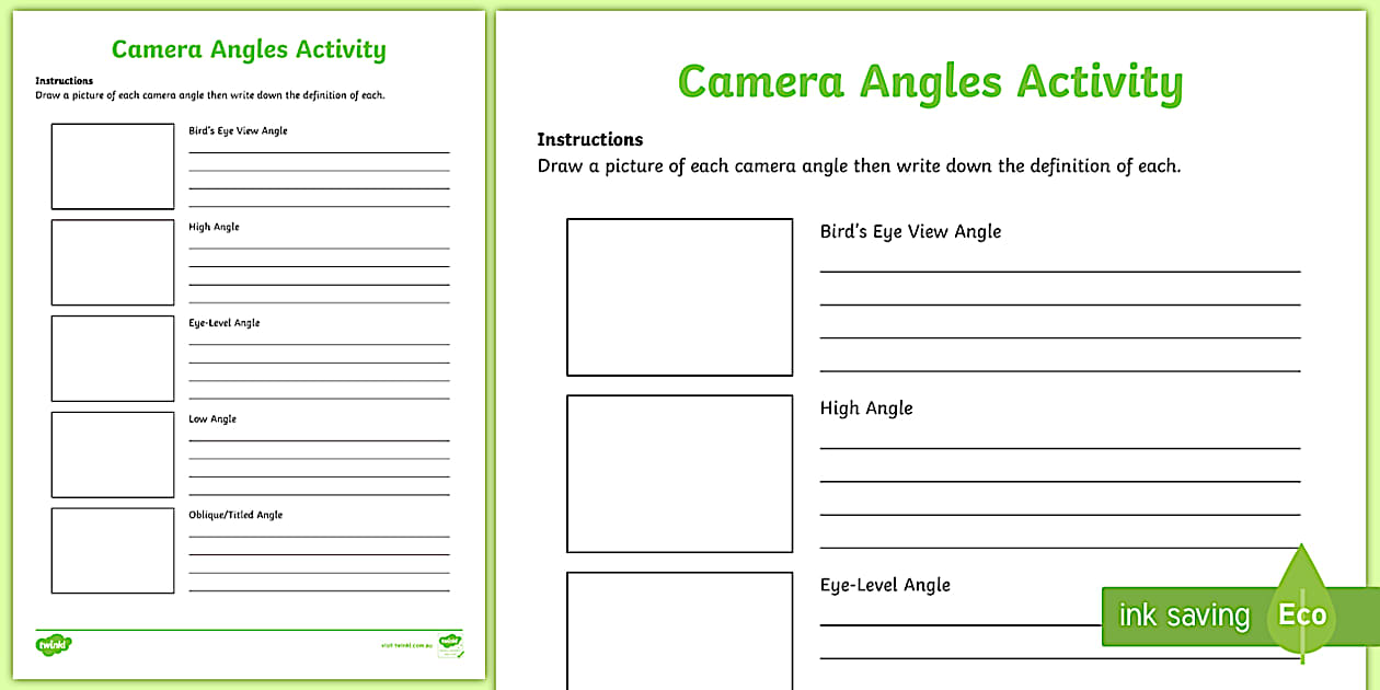 Camera Angles Definitions Sheet (Teacher-Made) - Twinkl