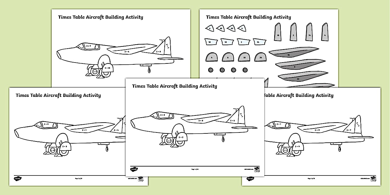 👉 2, 5 and 10 Times Tables Picture Building Activity Pack - Aircraft Theme