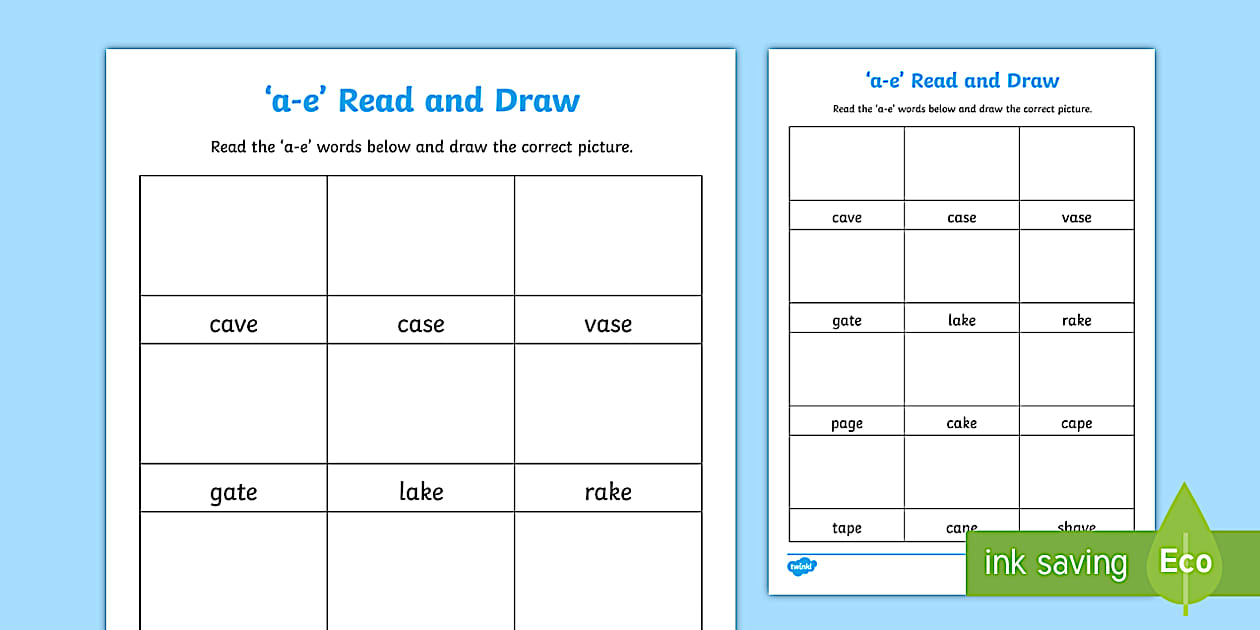 Magic e with 'a-e' Read and Draw Worksheet (teacher made)