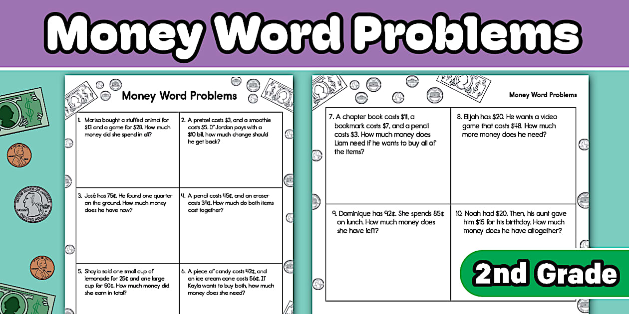 Second Grade Money Word Problems: Addition and Subtraction