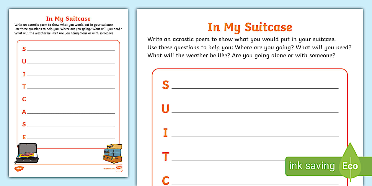 In My Suitcase Acrostic Poem Template (Teacher-Made)