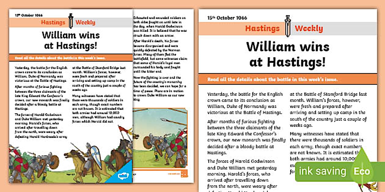 Editable Battle of Hastings Newspaper Article (teacher made)