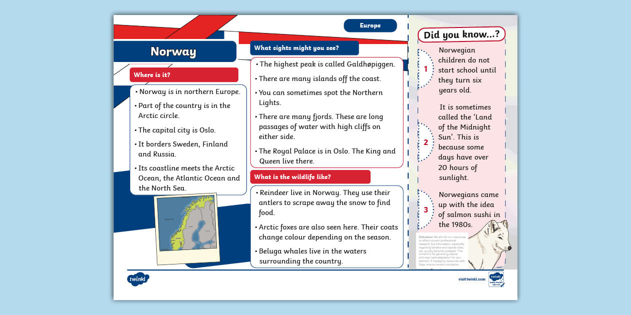 KS1 Norway Fact File - Twinkl