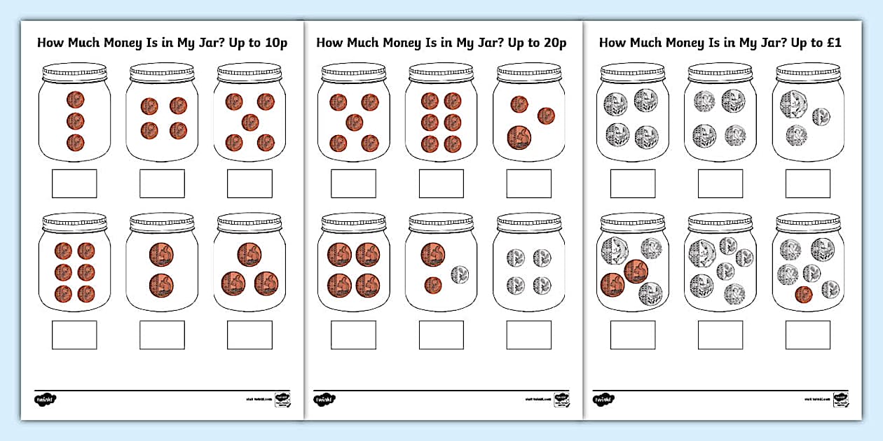 👉 How Much Money Is in My Jar? British Money Worksheet