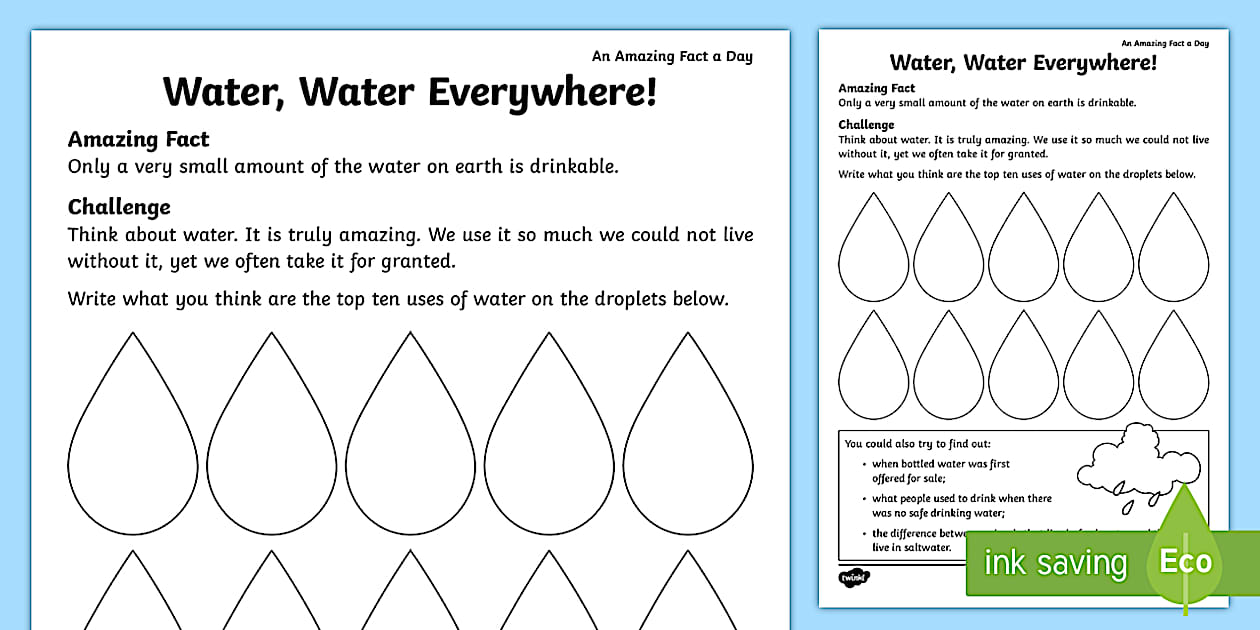 Water, Water, Everywhere! Worksheet / Worksheet - Twinkl