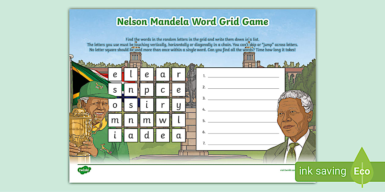 Nelson Mandela Word Grid Game (Teacher-Made) - Twinkl