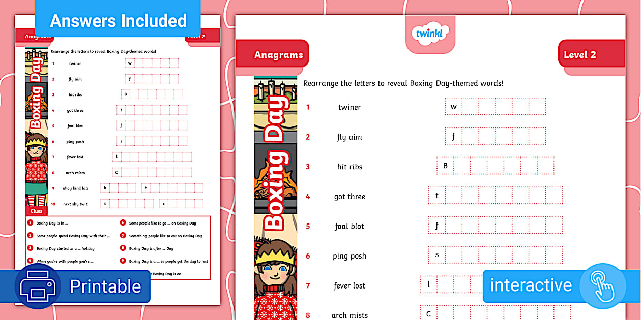 Interactive Boxing Day Anagram Puzzle – L2 – Twinkl