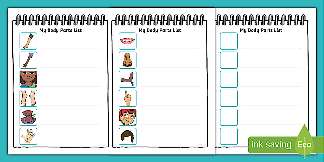 My Body Parts List Writing Activity | Body Writing | EYFS