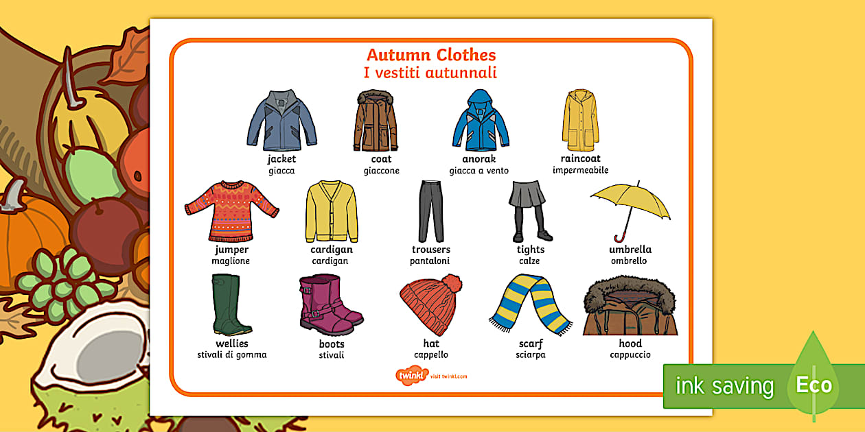 Autumn Clothes Word Mat English/Italian - Twinkl