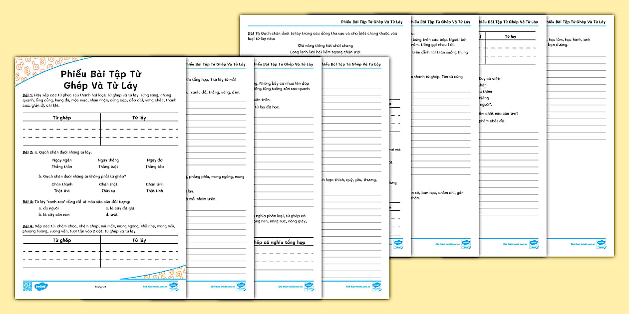 Phiếu Bài Tập Ôn Tập Từ Ghép Và Từ Láy Môn Tiếng Việt