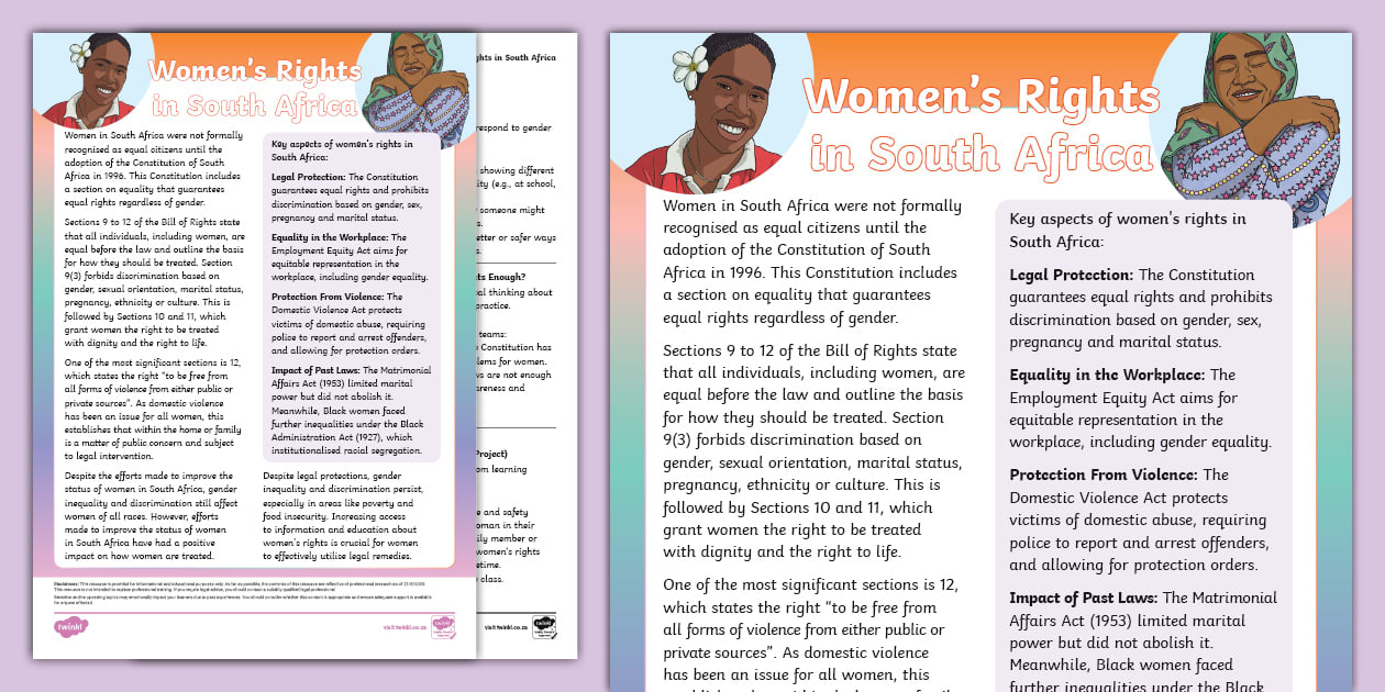 Women's Rights in South Africa - Twinkl ZA