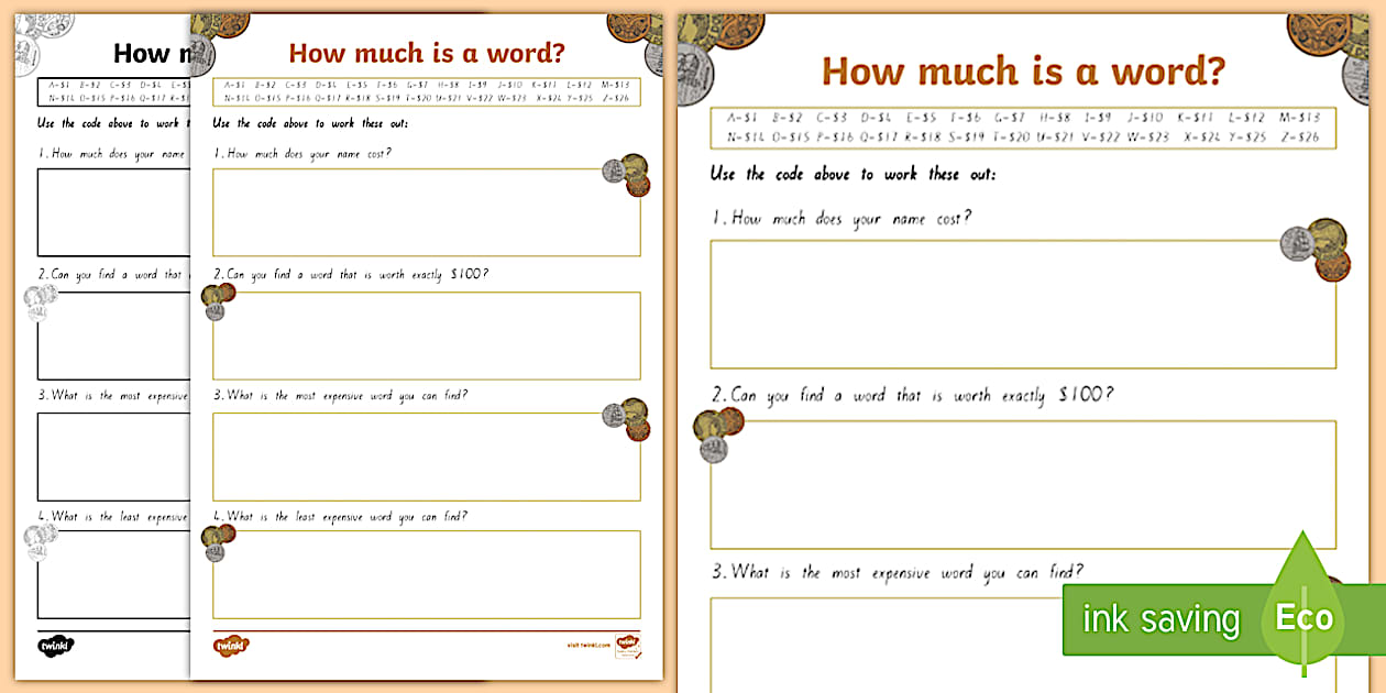 How Much Is a Word? Worksheet / Worksheet (teacher made)