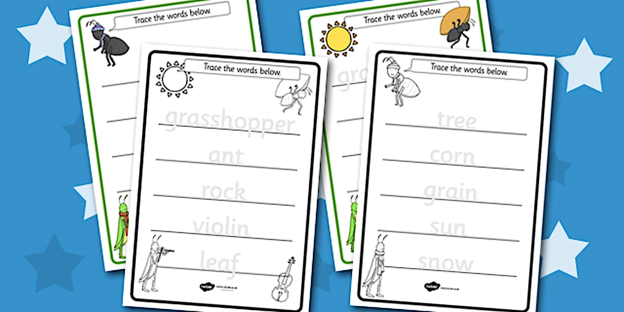 Precursive The Ant and the Grasshopper Trace the Words Worksheets